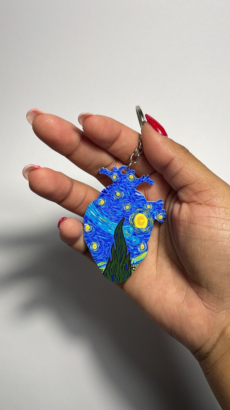 Starry Night Anatomical Heart Keychain - Etsy