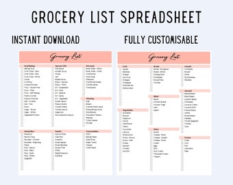 Editable and Printable Master Grocery List Spreadsheet, Grocery Planner ...