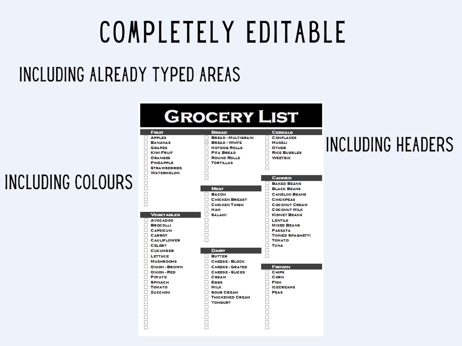 Editable and Printable Master Grocery List Spreadsheet, Grocery Planner ...