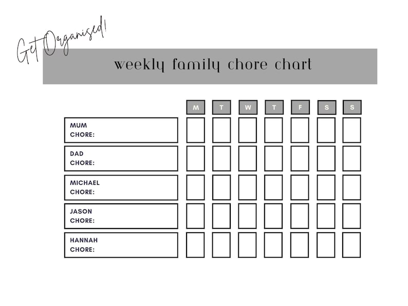Editable Family Chore Chart Printable Weekly 5 People and 6 People ...