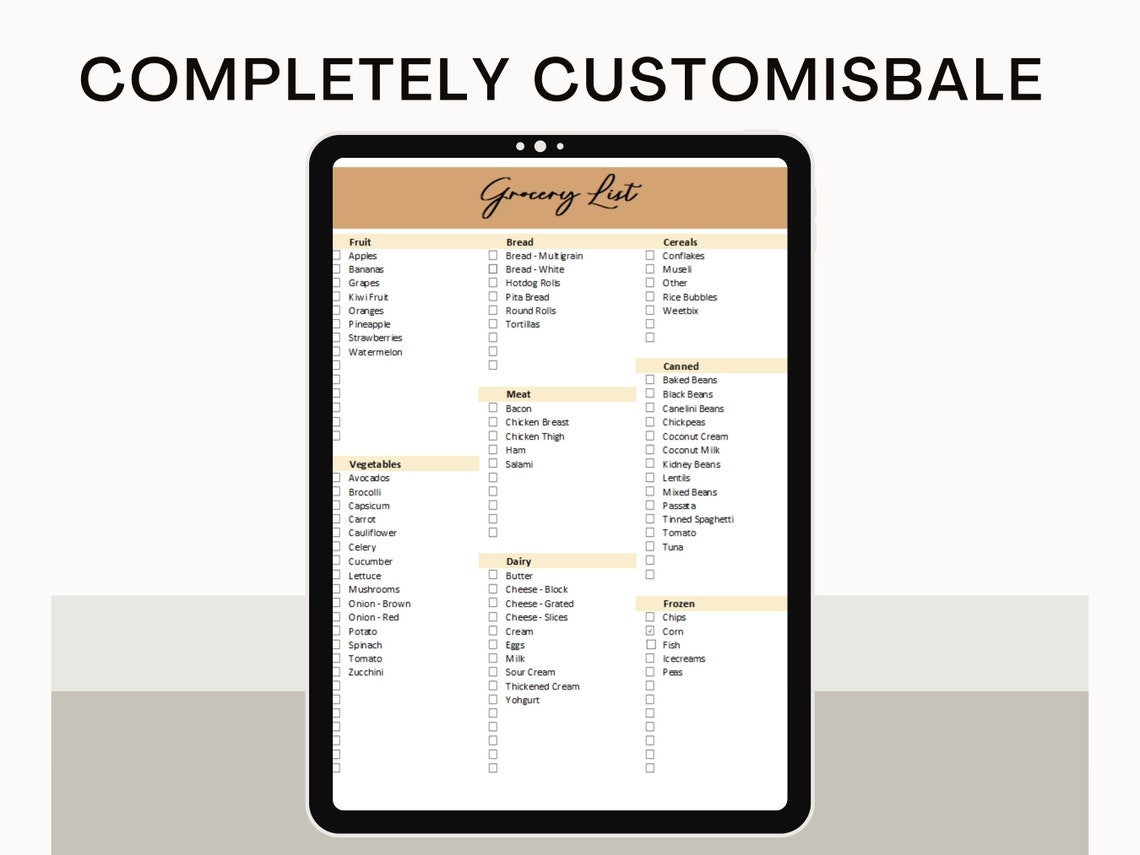 Editable and Printable Master Grocery List Spreadsheet, Grocery Planner ...