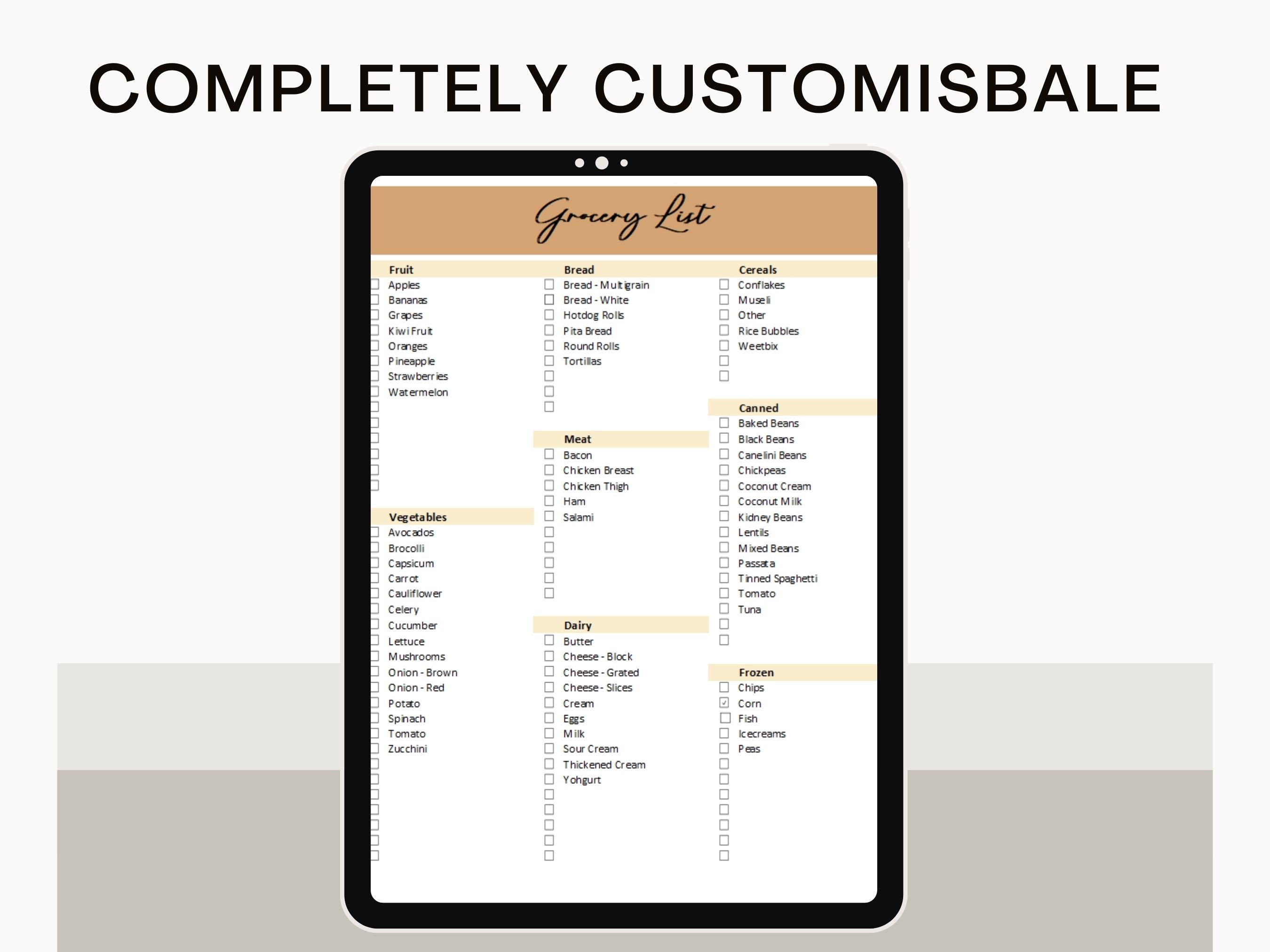Editable and Printable Master Grocery List Spreadsheet, Grocery Planner ...