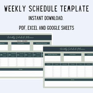 Weekly Planner Spreadsheet & Printable, Minimalist Weekly Schedule ...