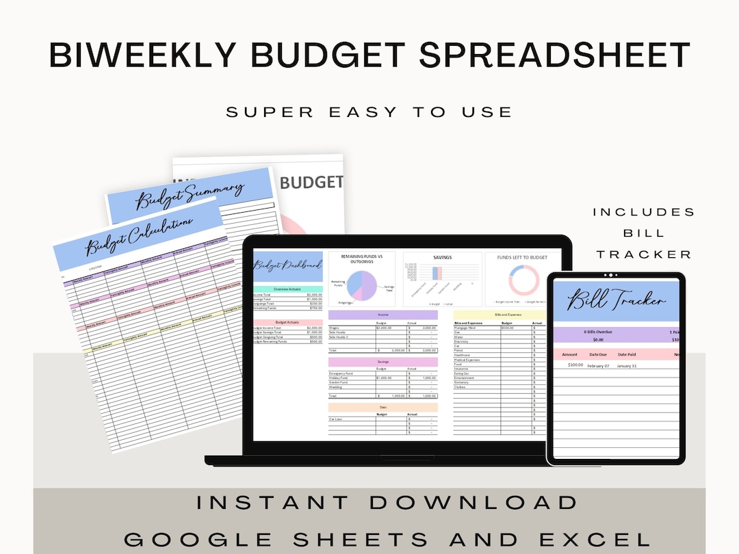 Biweekly Budget Spreadsheet Excel Budget Template Google Sheets Budget ...