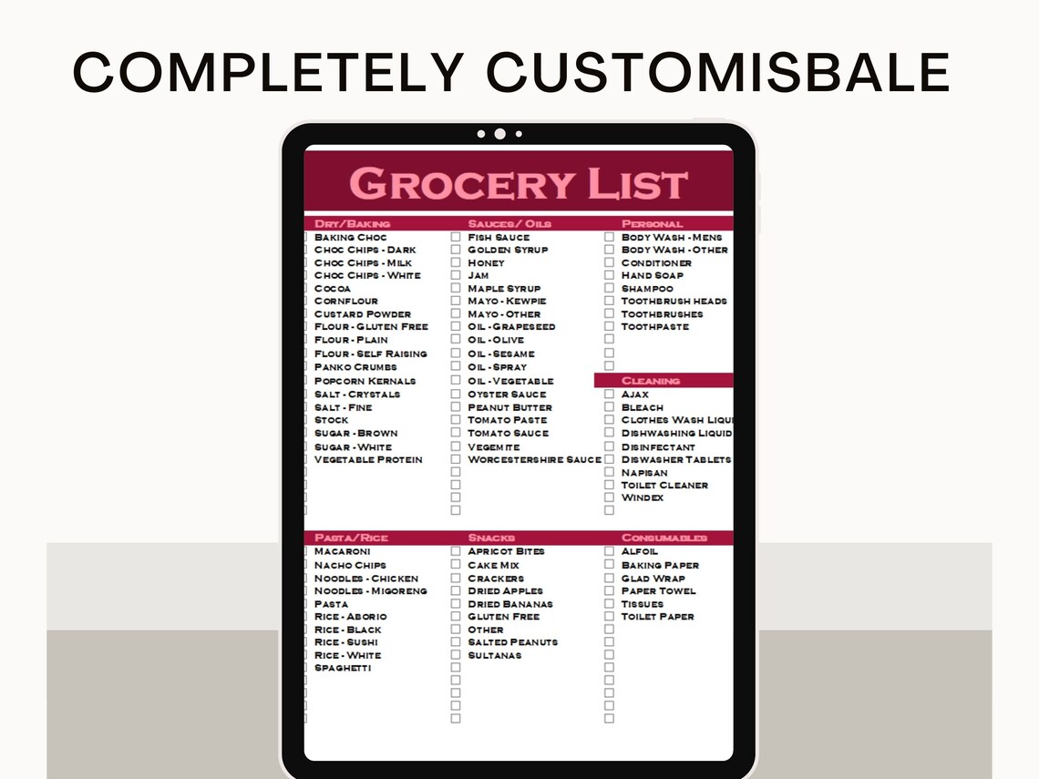 Editable and Printable Master Grocery List Spreadsheet, Grocery Planner ...