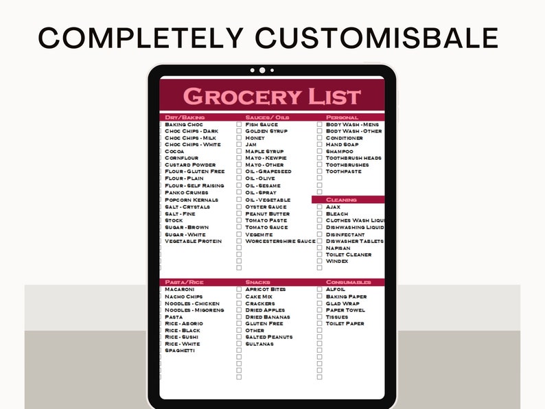 Editable and Printable Master Grocery List Spreadsheet, Grocery Planner ...