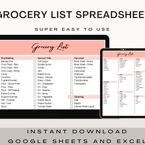 Editable and Printable Master Grocery List Spreadsheet, Grocery Planner ...