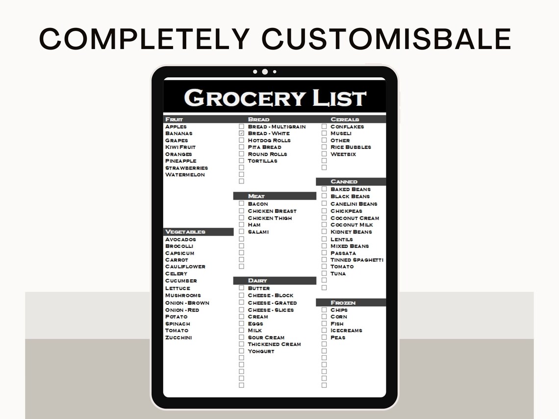 Editable and Printable Master Grocery List Spreadsheet, Grocery Planner ...