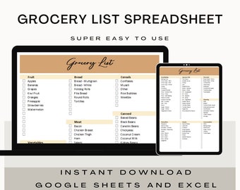 Editable and Printable Master Grocery List Spreadsheet, Grocery Planner ...