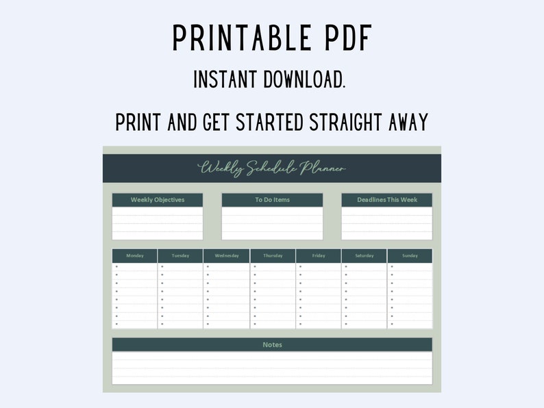 Weekly Planner Spreadsheet & Printable, Minimalist Weekly Schedule ...