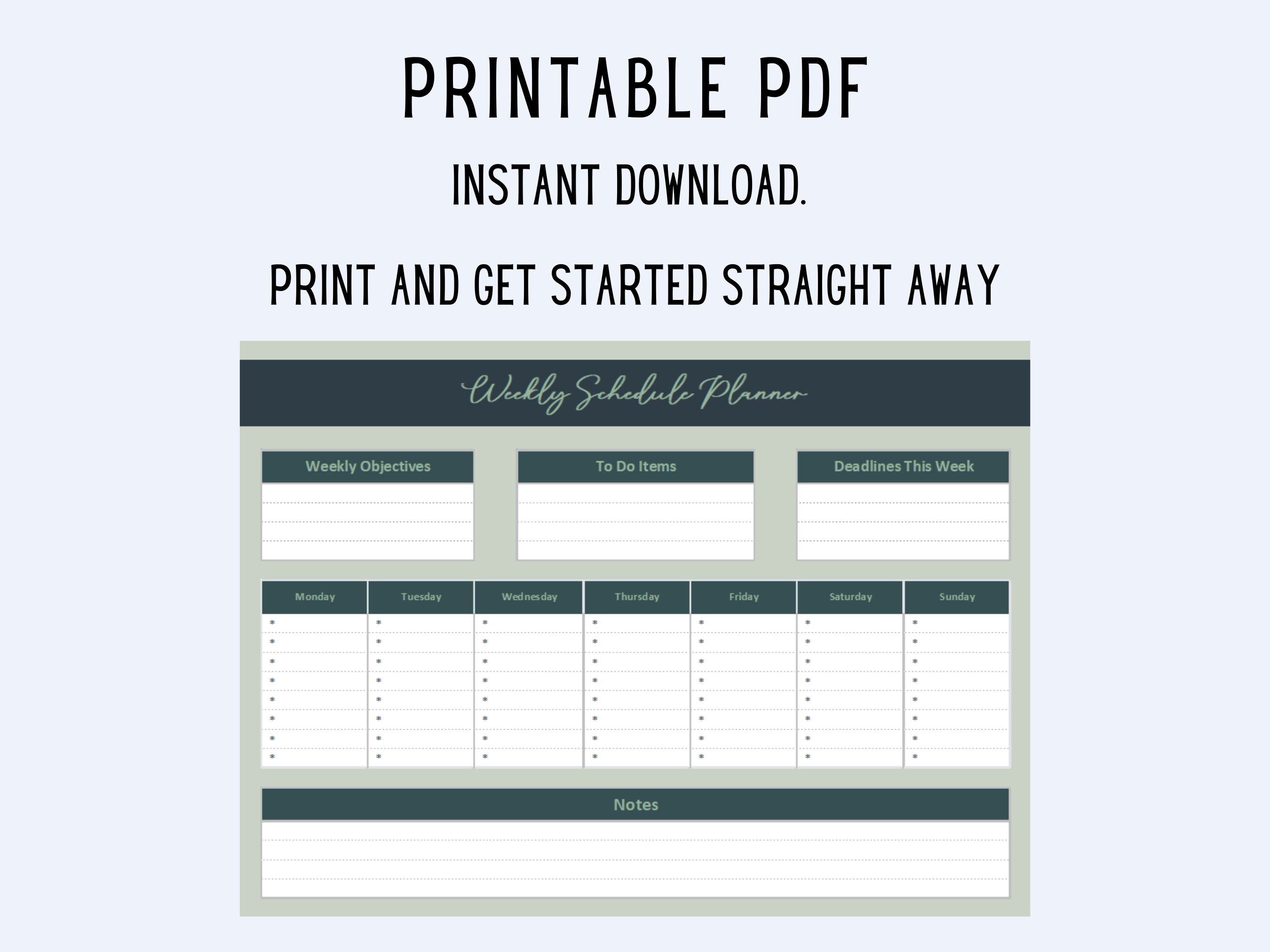 Weekly Planner Spreadsheet & Printable, Minimalist Weekly Schedule ...