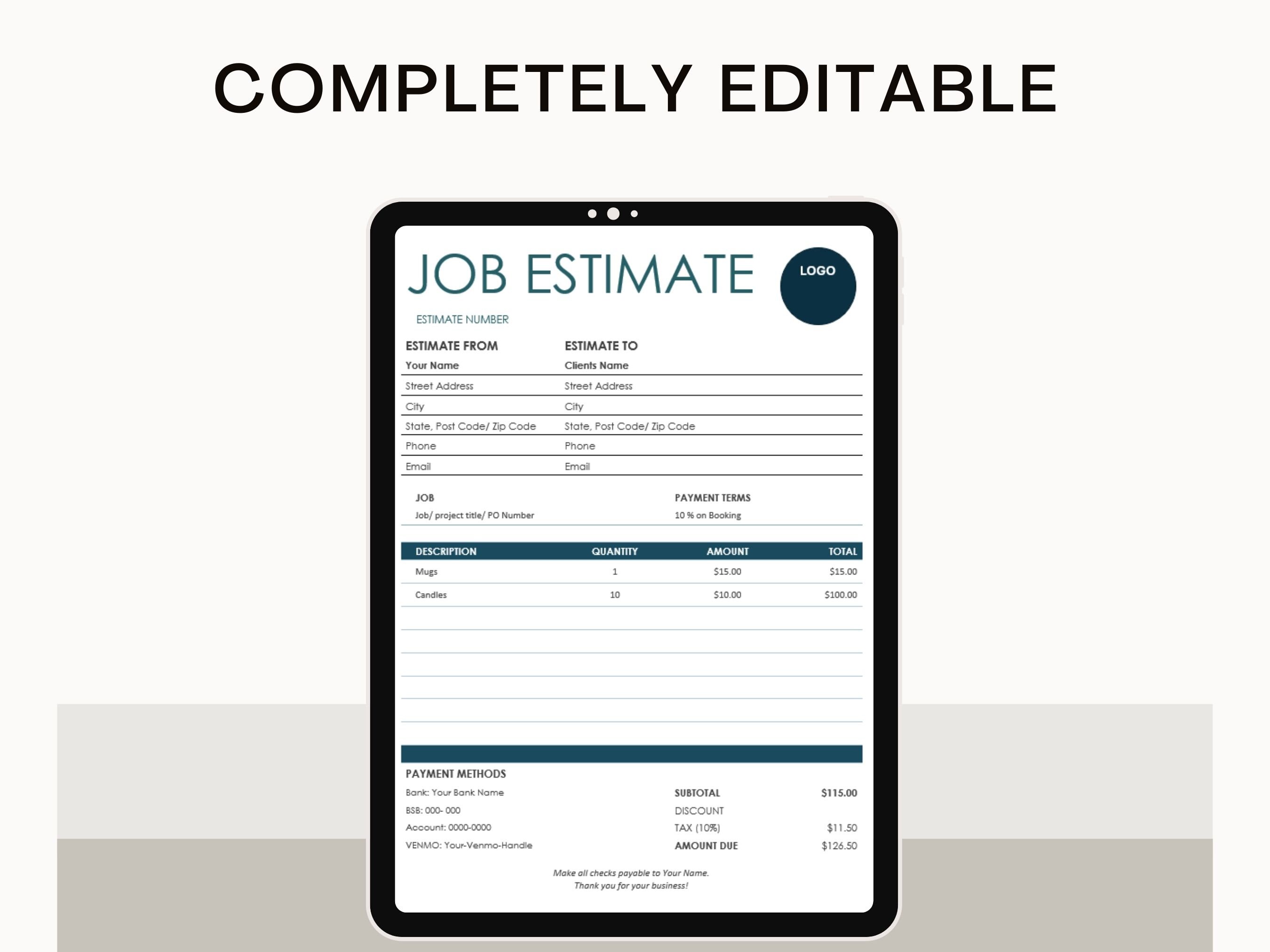 Minimalist Job Estimate Template | Small Business | Order Template ...