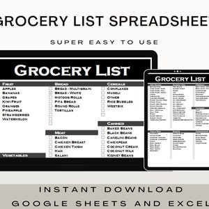Editable and Printable Master Grocery List Spreadsheet, Grocery Planner ...