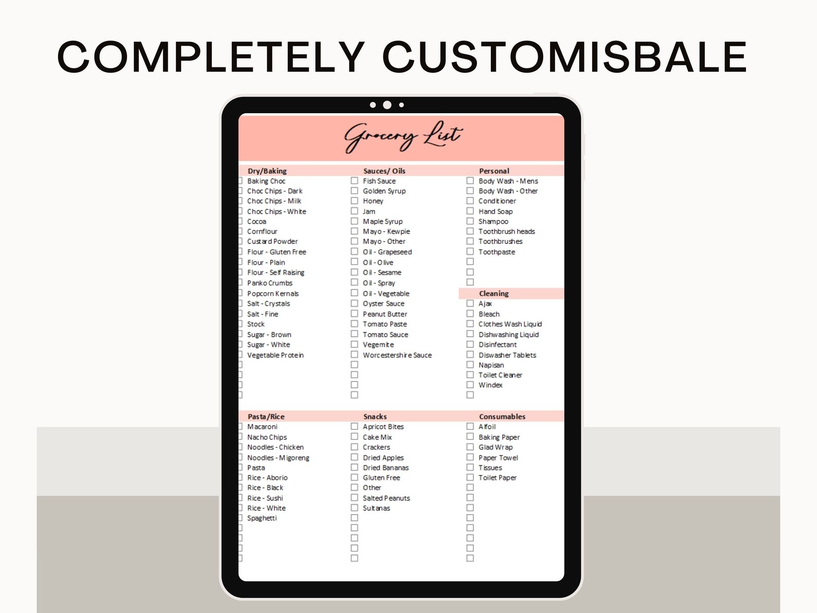 Editable and Printable Master Grocery List Spreadsheet, Grocery Planner ...