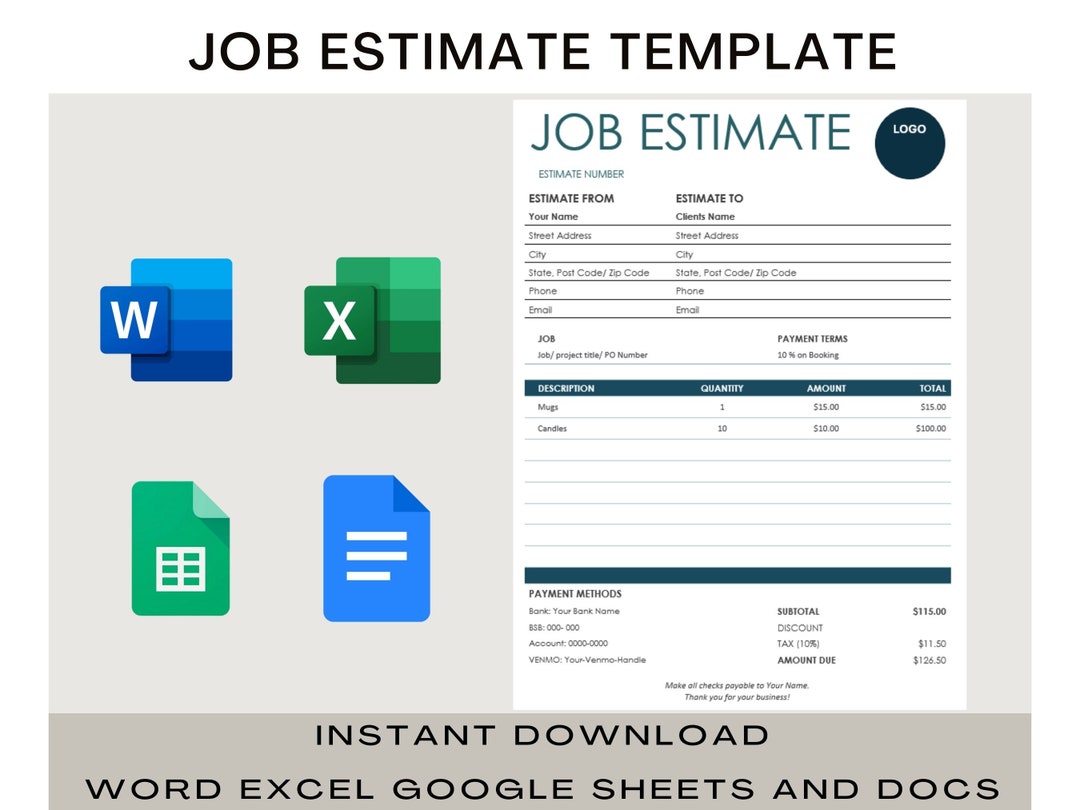 Minimalist Job Estimate Template | Small Business | Order Template ...