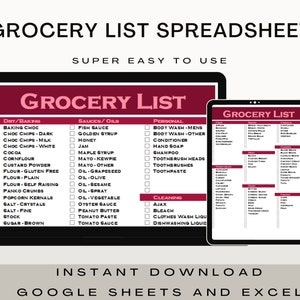 Editable and Printable Master Grocery List Spreadsheet, Grocery Planner ...