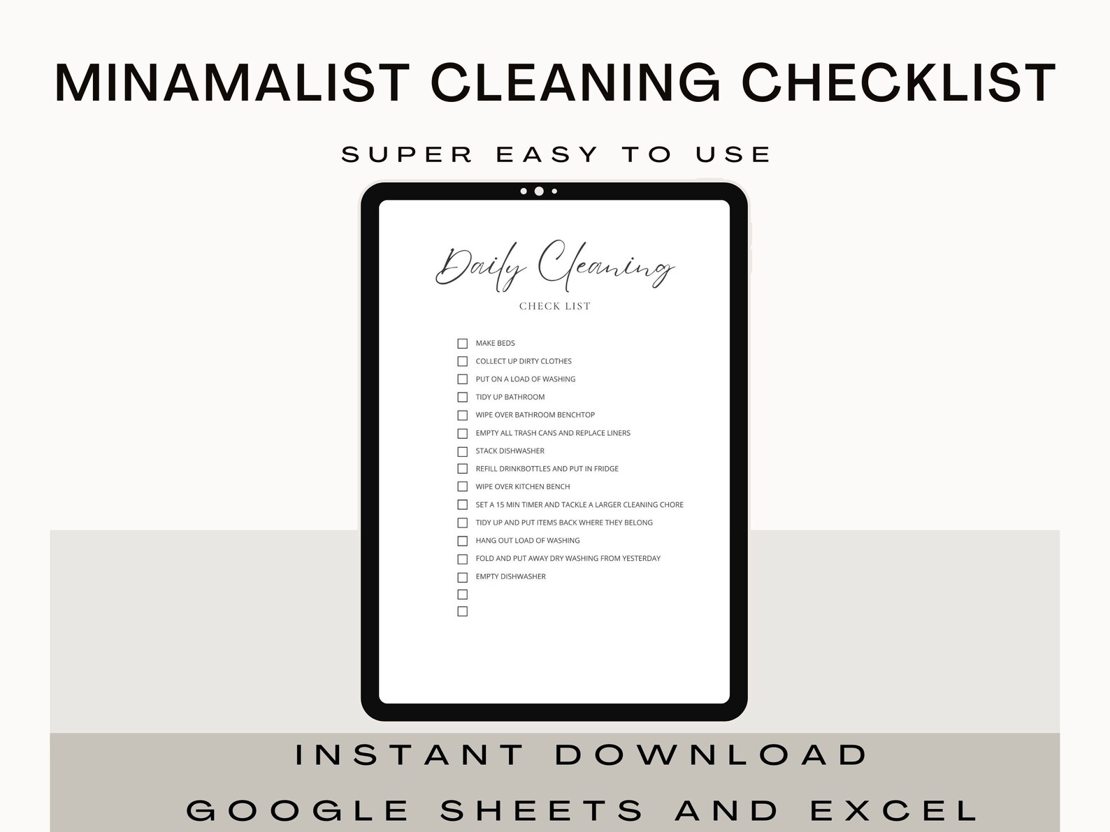 Minimalist Cleaning Checklist Spreadsheet , Excel Daily Cleaning ...