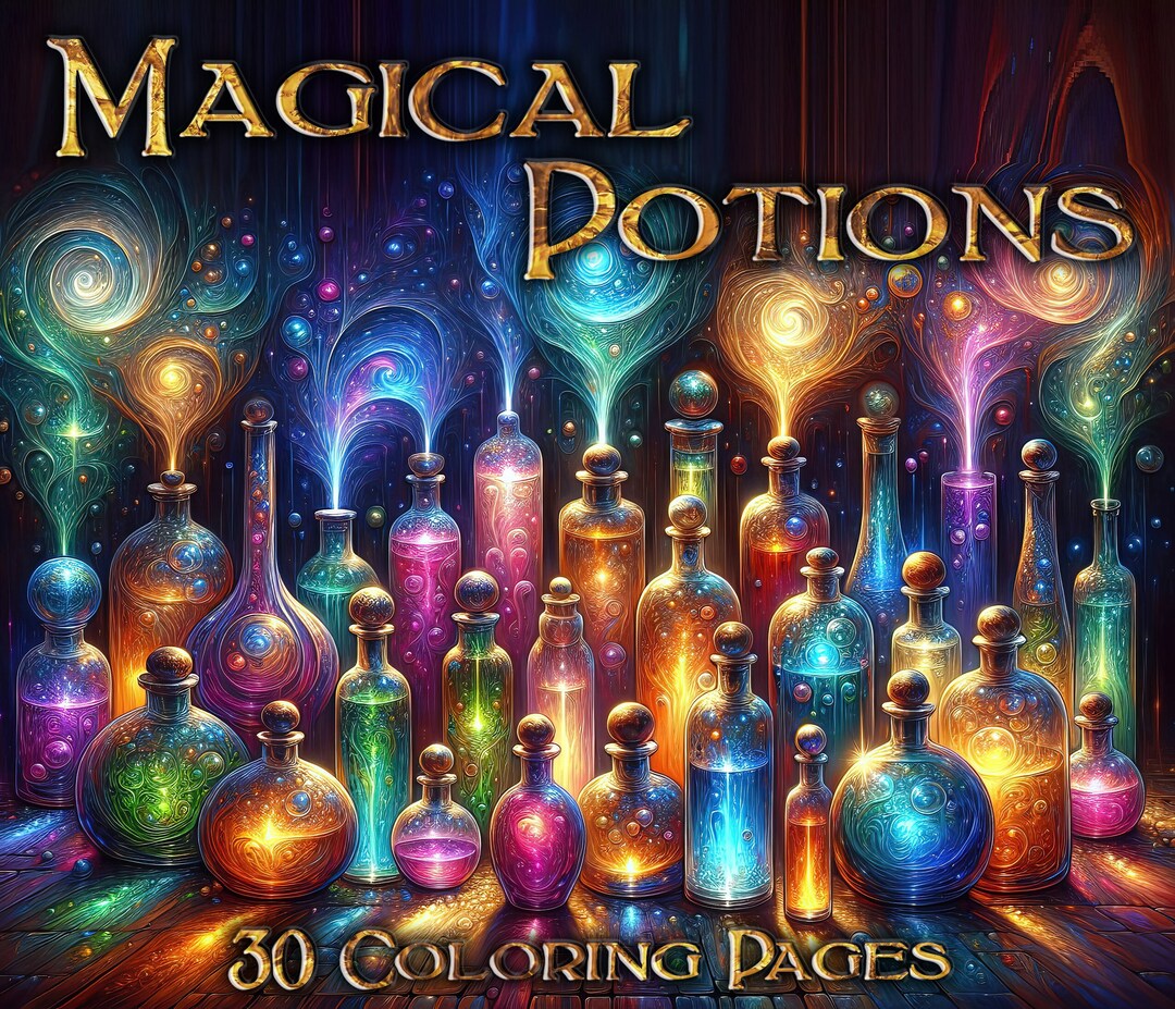 30 Magic Potions Coloring Pages to Print, Potion Bottles Anti-stress ...