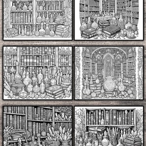 30 Mystical Witches Libraries Coloring Pages for Adults & Teens ...