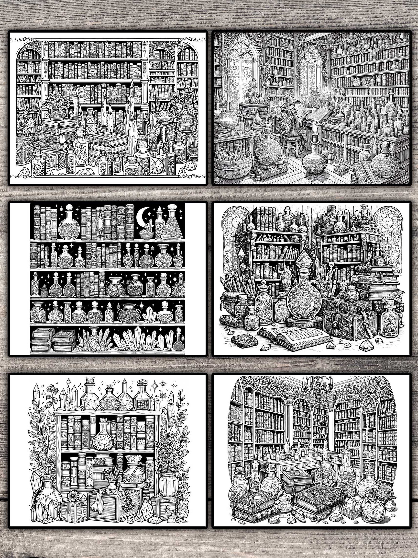 30 Mystical Witches Libraries Coloring Pages for Adults & Teens ...