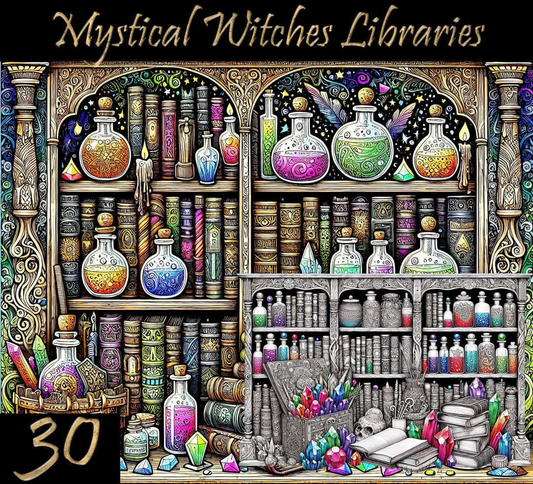 30 Mystical Witches Libraries Coloring Pages for Adults & Teens ...