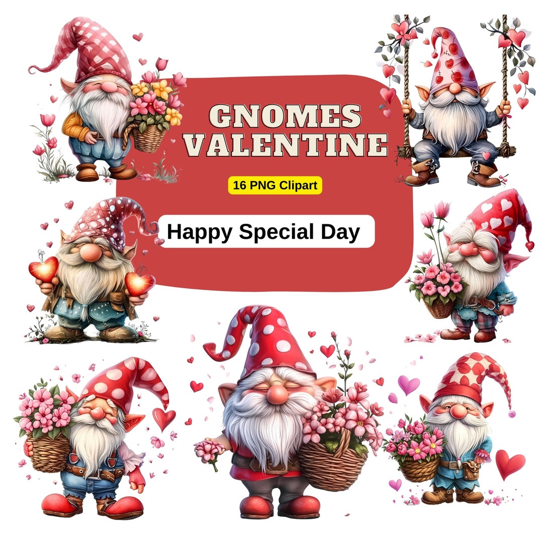 16 PNG Gnomes Clipart, Valentines Day Clipart, Watercolor Clipart ...