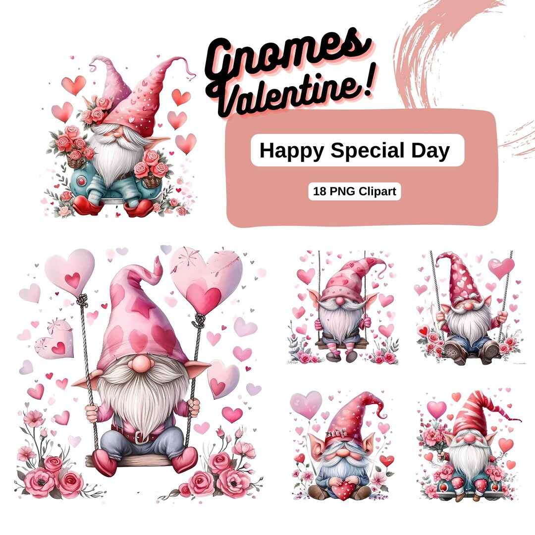 18 PNG Gnomes Clipart, Valentines Day Clipart, Watercolor Clipart ...