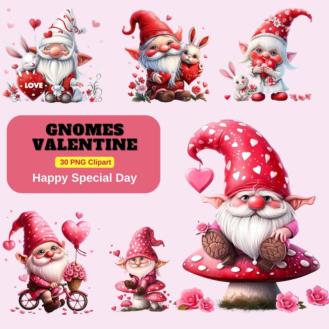 30 PNG Gnomes Clipart, Valentines Day Clipart, Watercolor Clipart ...