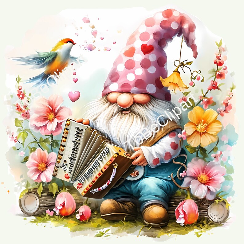 25 PNG Gnomes Clipart, Musical Clipart, Watercolor Clipart, Fantasy ...