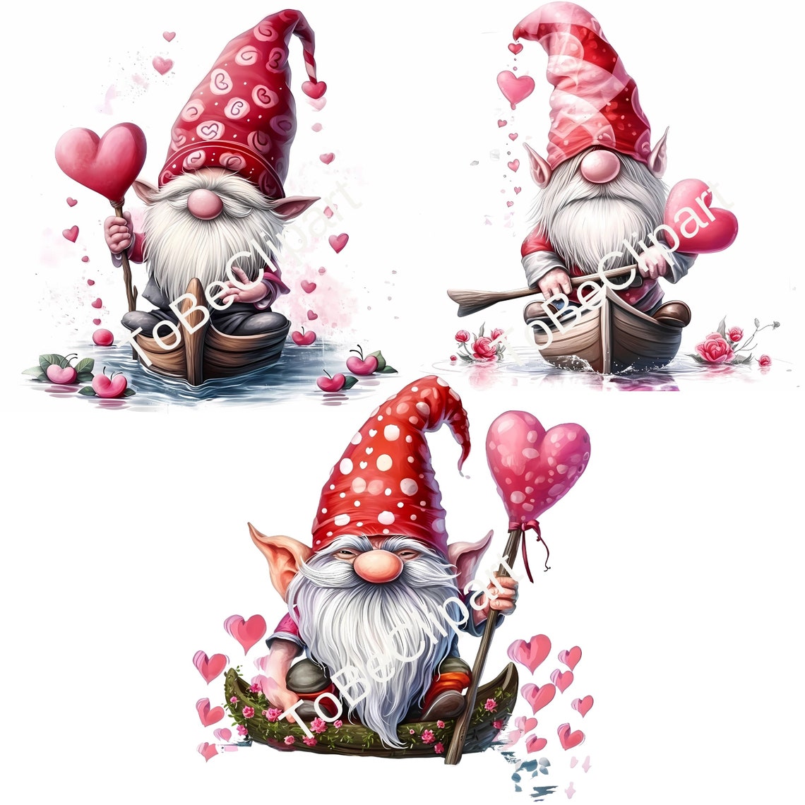 30 PNG Gnomes Clipart, Valentines Day Clipart, Watercolor Clipart ...