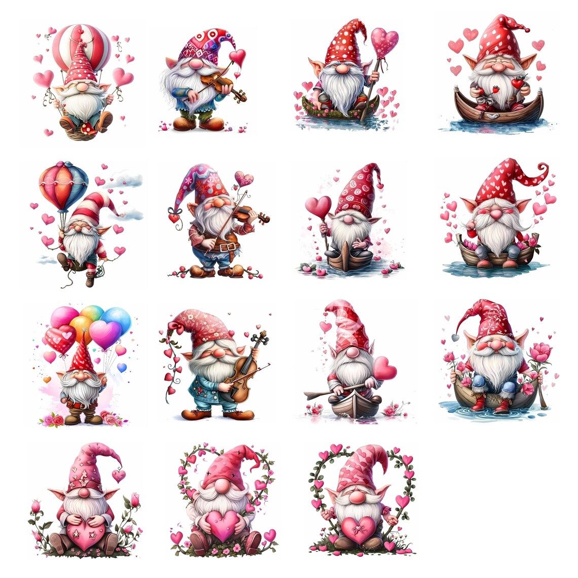 30 PNG Gnomes Clipart, Valentines Day Clipart, Watercolor Clipart ...