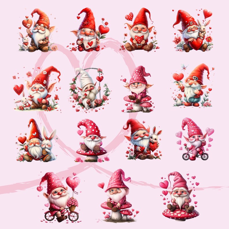 30 PNG Gnomes Clipart, Valentines Day Clipart, Watercolor Clipart ...