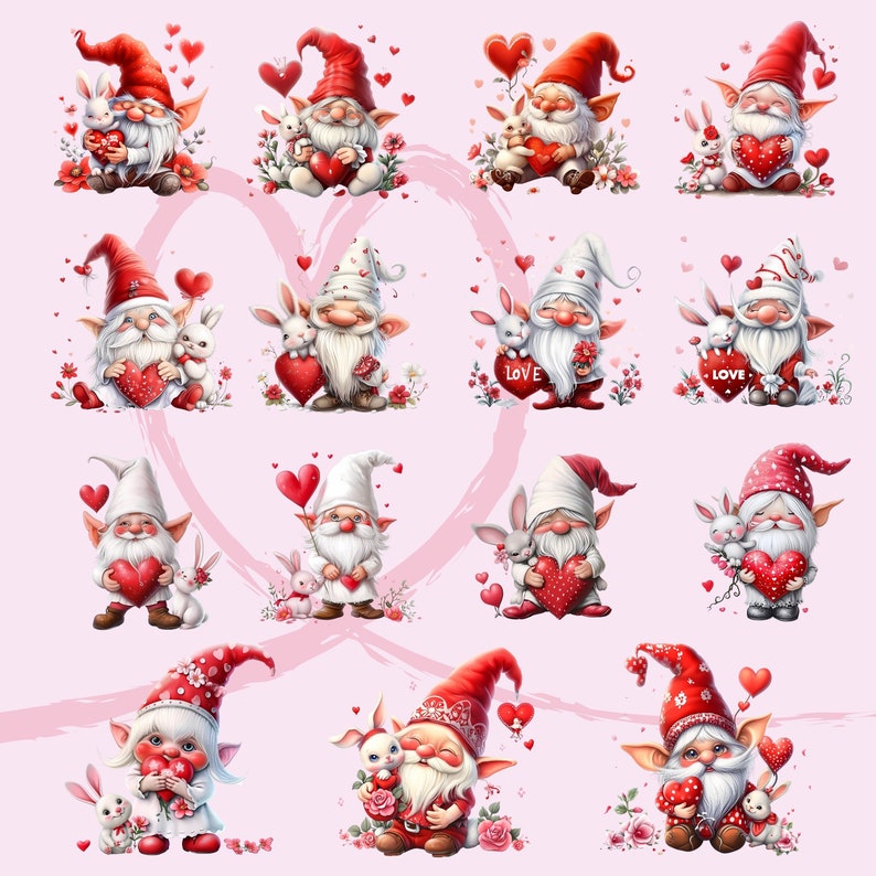 30 PNG Gnomes Clipart, Valentines Day Clipart, Watercolor Clipart ...
