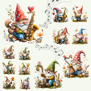 25 PNG Gnomes Clipart, Musical Clipart, Watercolor Clipart, Fantasy ...