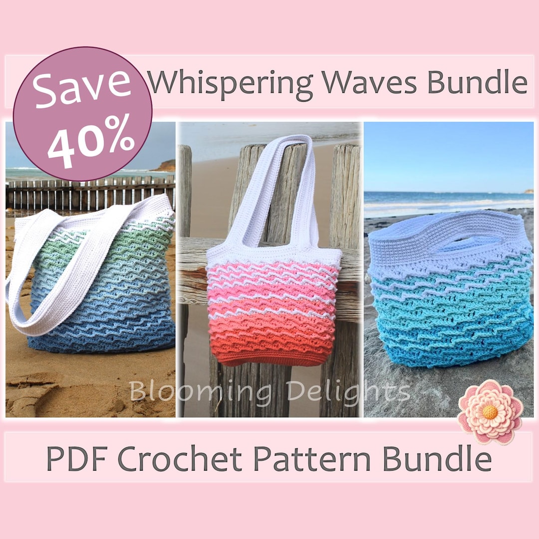 Whispering Waves Crochet Bag Pattern Bundle – 3-in-1 PDF Patterns: Tote ...
