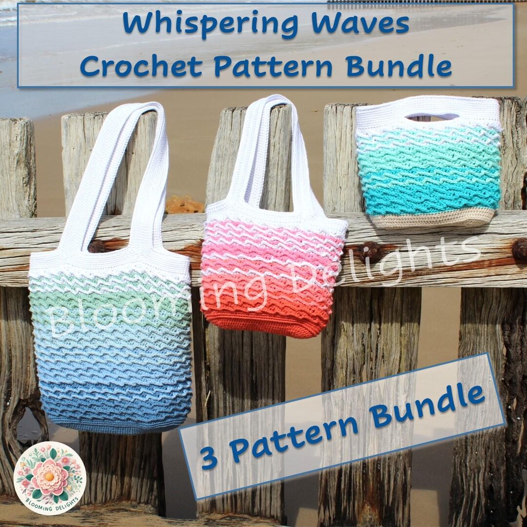 Whispering Waves Crochet Bag Pattern Bundle 3 Patterns in Total digital Pattern Only crochet ...