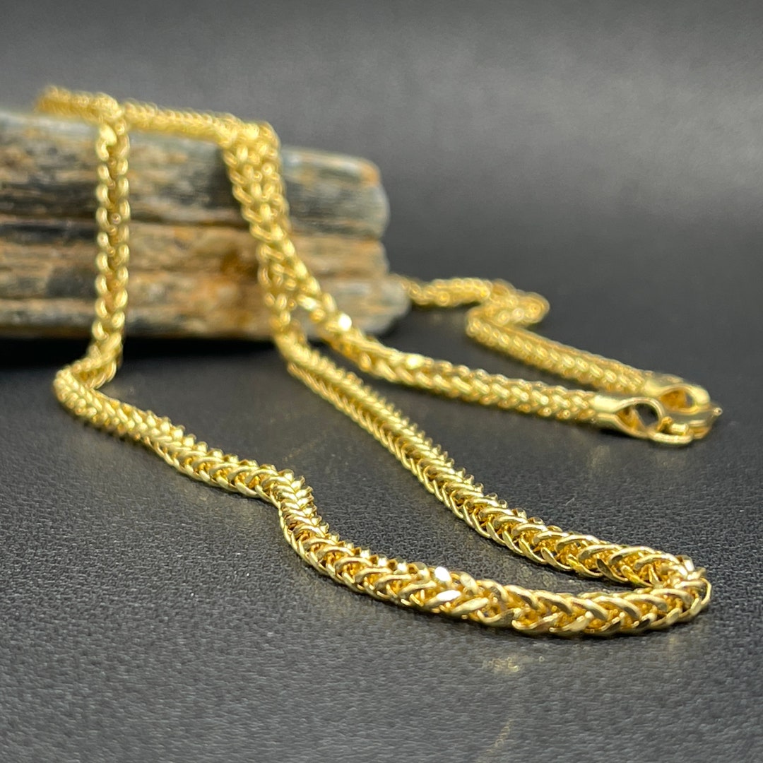 Thick Foxtail Chain 18K Real Gold 3.5mm 24inches Necklace, Birthday ...