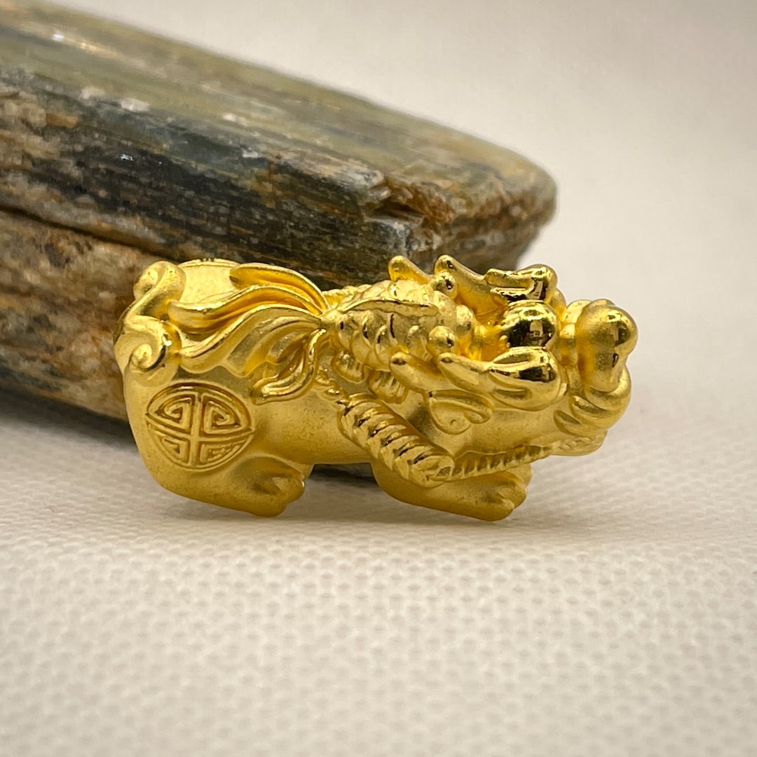 Captivating 24k Real Gold Pixiu With Goldfish on Its Back Charm 24k ...