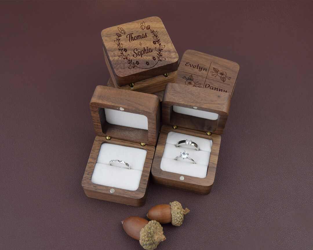 Personalized Wedding Ring Box Square Double Ring Box Accommodates One ...