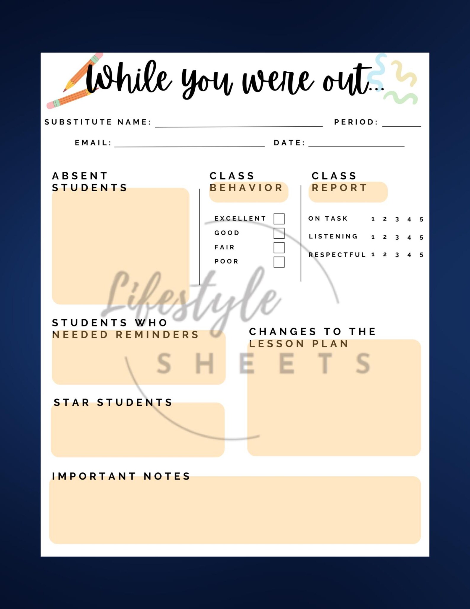 Substitute Teacher Note - While You Were Away - Substitute Resource - Etsy