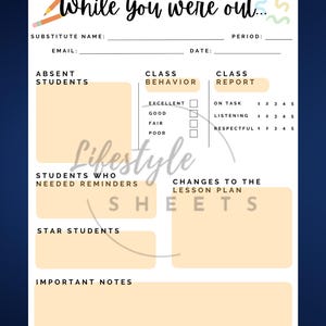 Substitute Teacher Note - While You Were Away - Substitute Resource - Etsy
