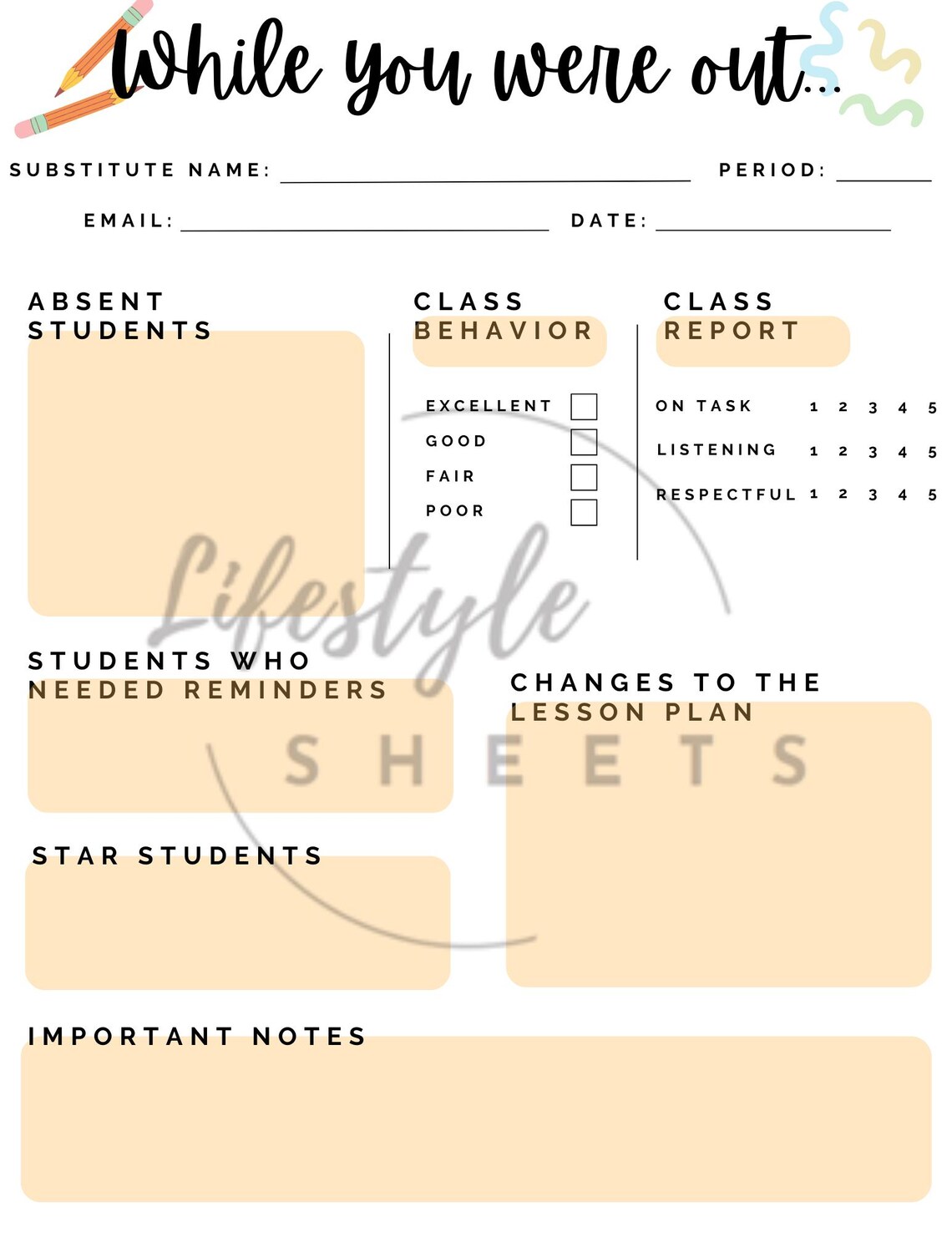 Substitute Teacher Note - While You Were Away - Substitute Resource - Etsy