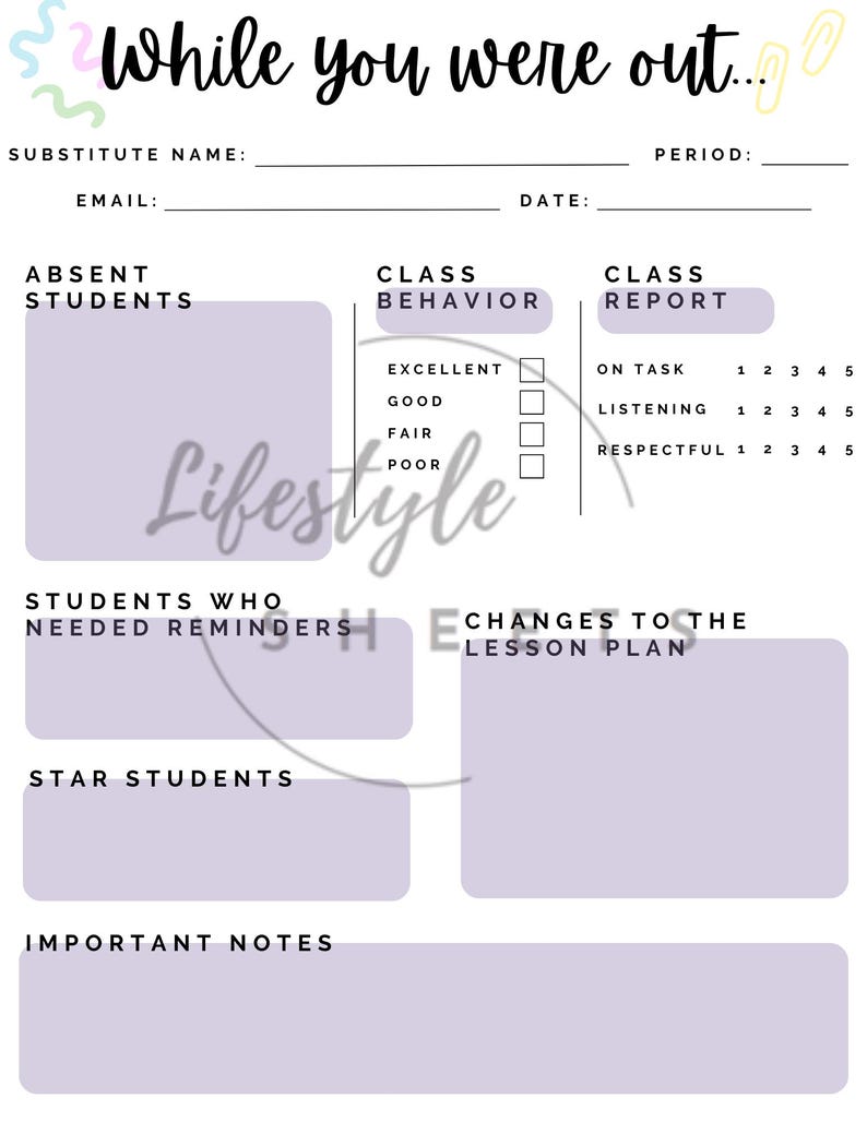 Substitute Teacher Note - While You Were Away - Substitute Resource - Etsy