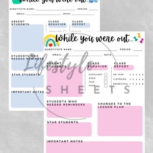 Substitute Teacher Note - While You Were Away - Substitute Resource - Etsy