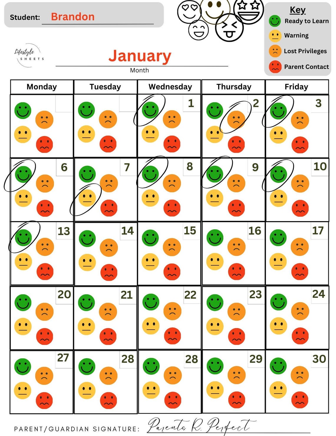 Simple Daily Behavior Chart - Teacher Aid - Elementary Behavior ...