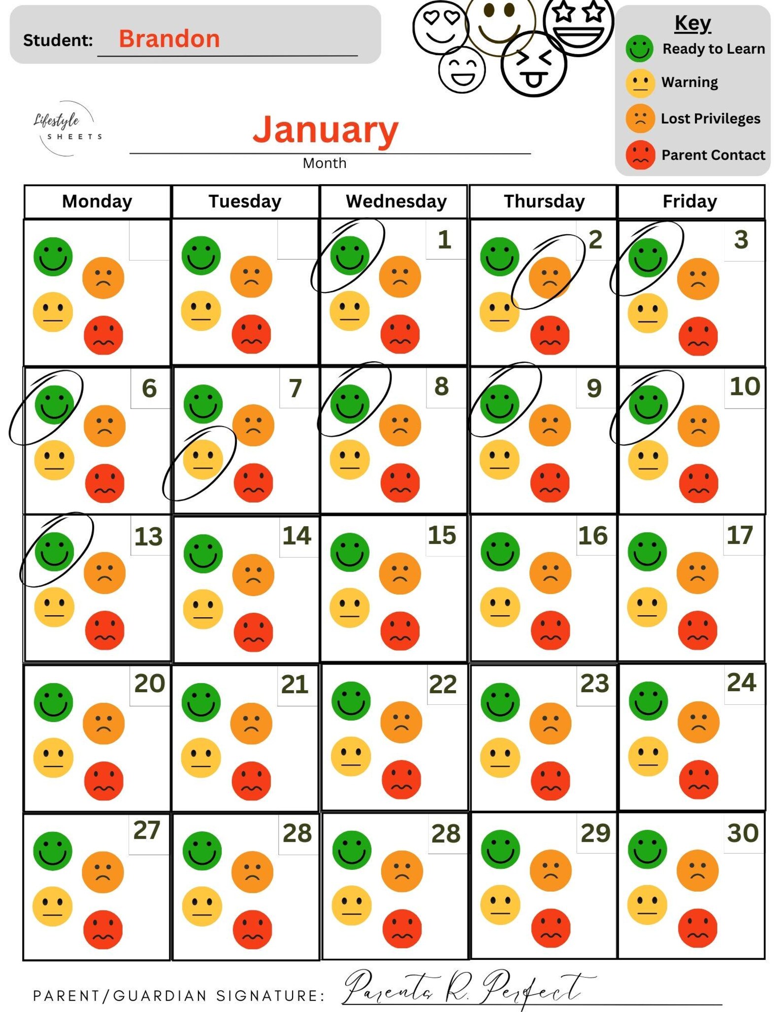 Simple Daily Behavior Chart - Teacher Aid - Elementary Behavior ...