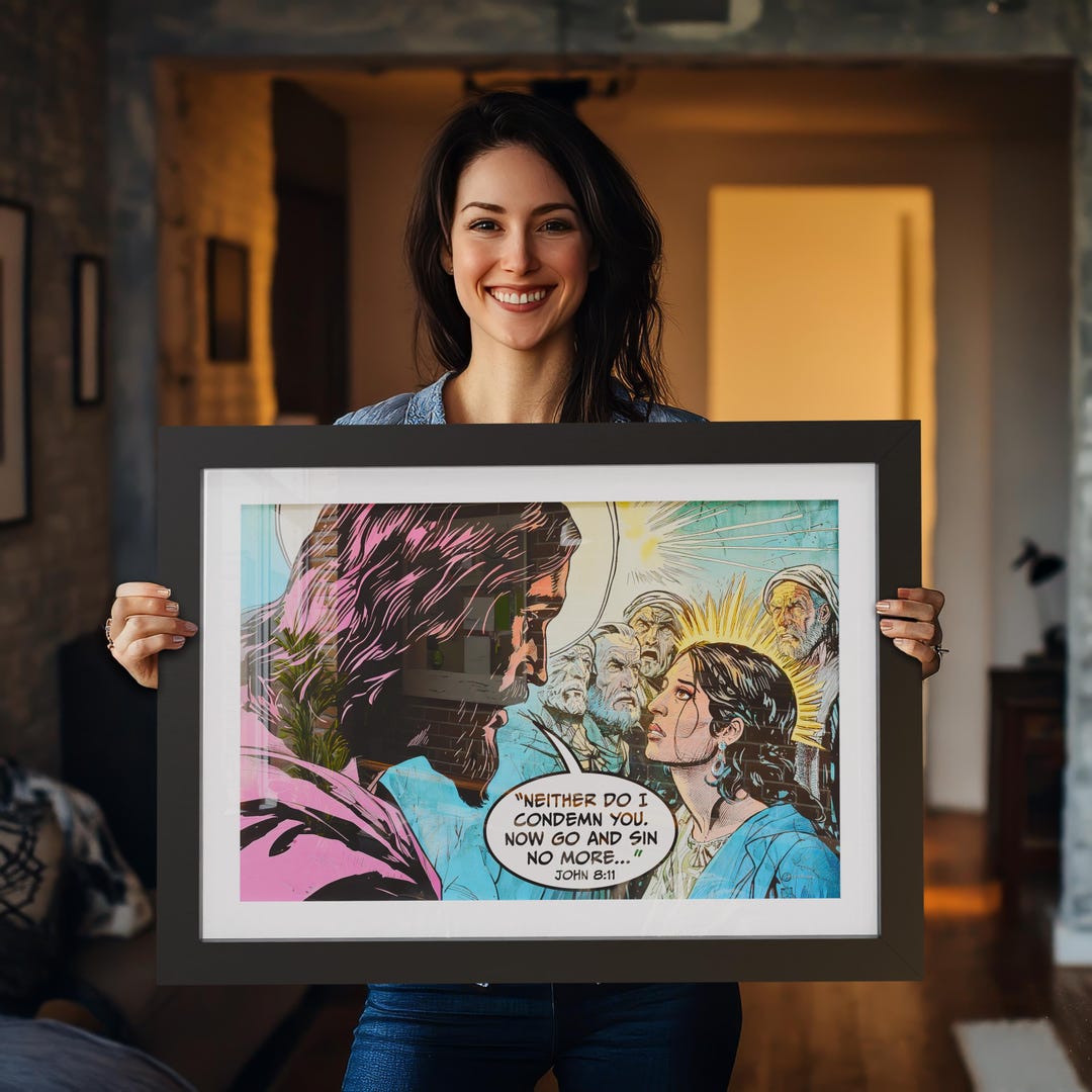 Woman Caught in Adultery Wall Art, Gospel Comic Book Style Print, Fruit ...