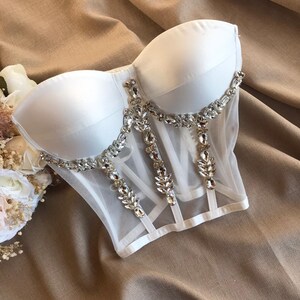Crystal Stone White, Short Corset, Corset Top, Bridal Corset - Etsy