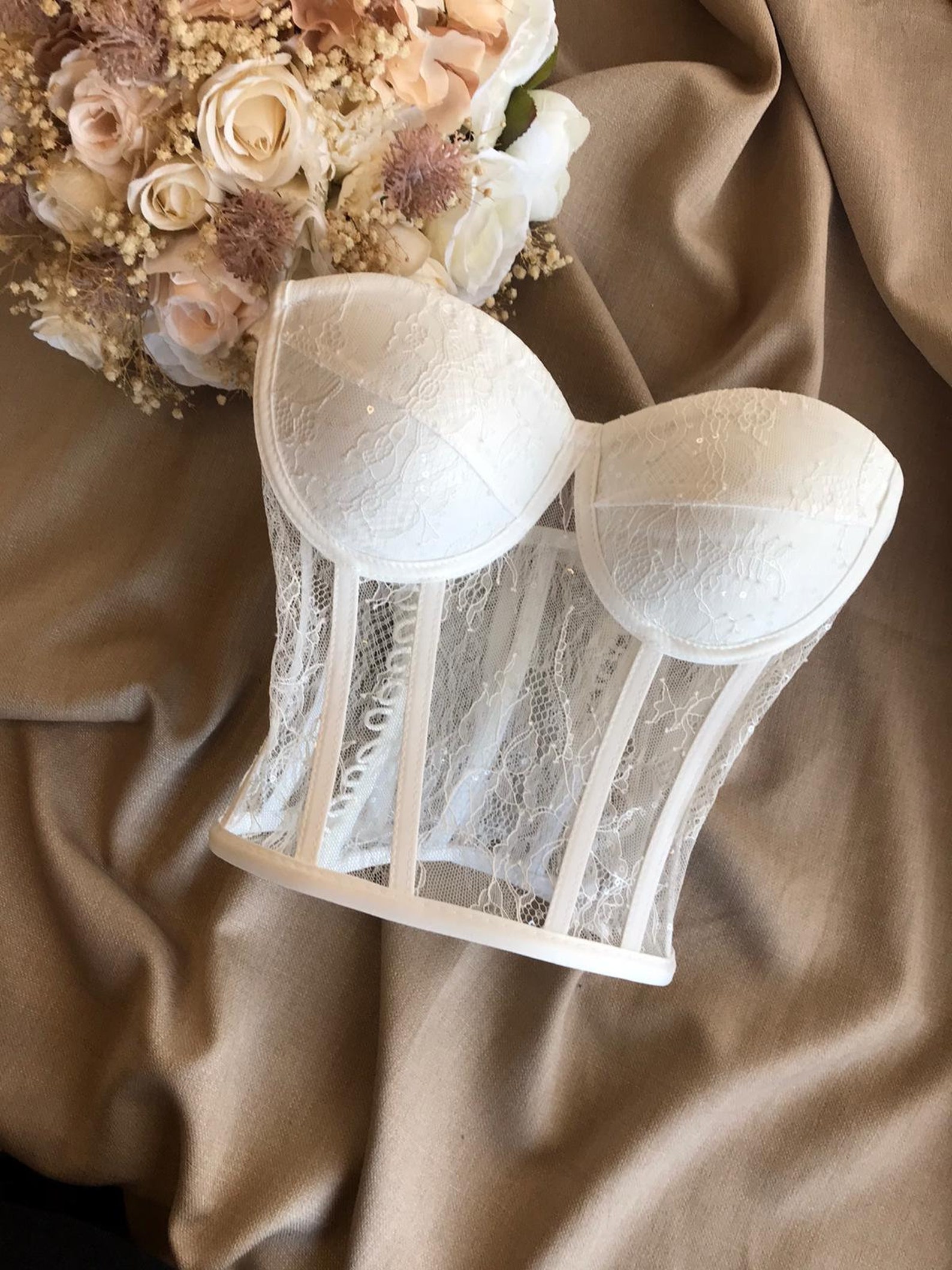 White Lace Short Corset, Corset Top, Bridal Corset - Etsy