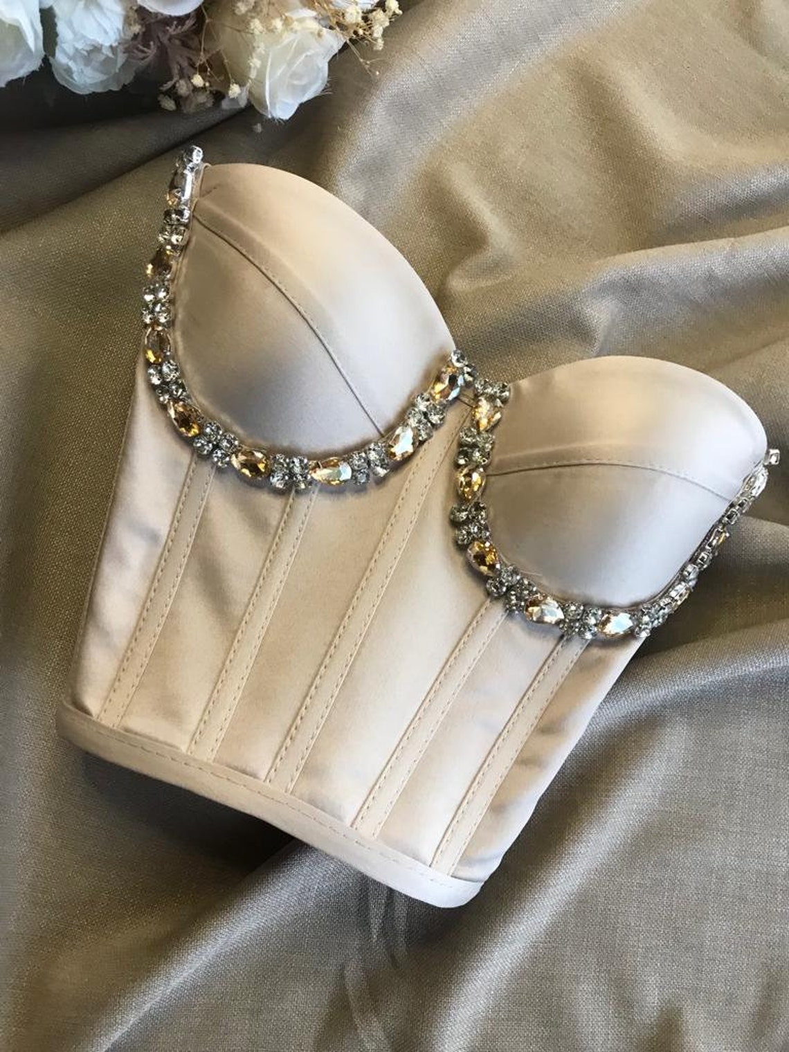 Crystal Stone Beige, Short Corset, Corset Top, Bridal Corset - Etsy